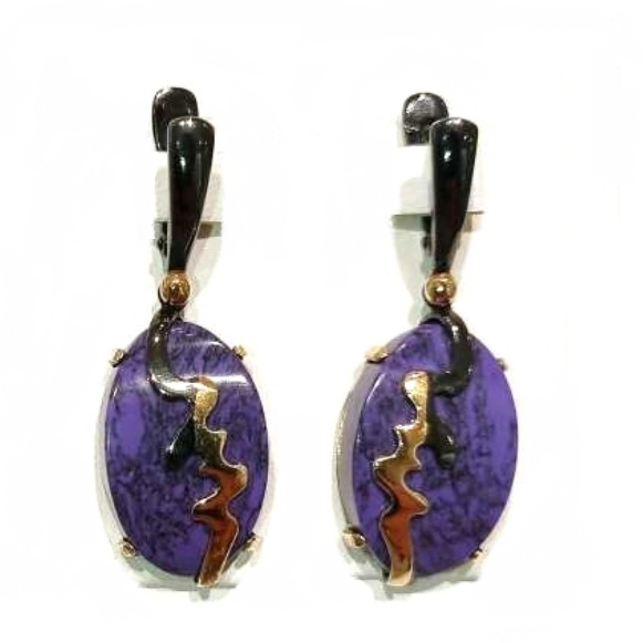 Серьги, серебро, 925 проба, чароит