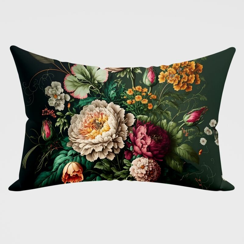 Чехол для подушки Цветочная феерия Пионы 30х50 велюр