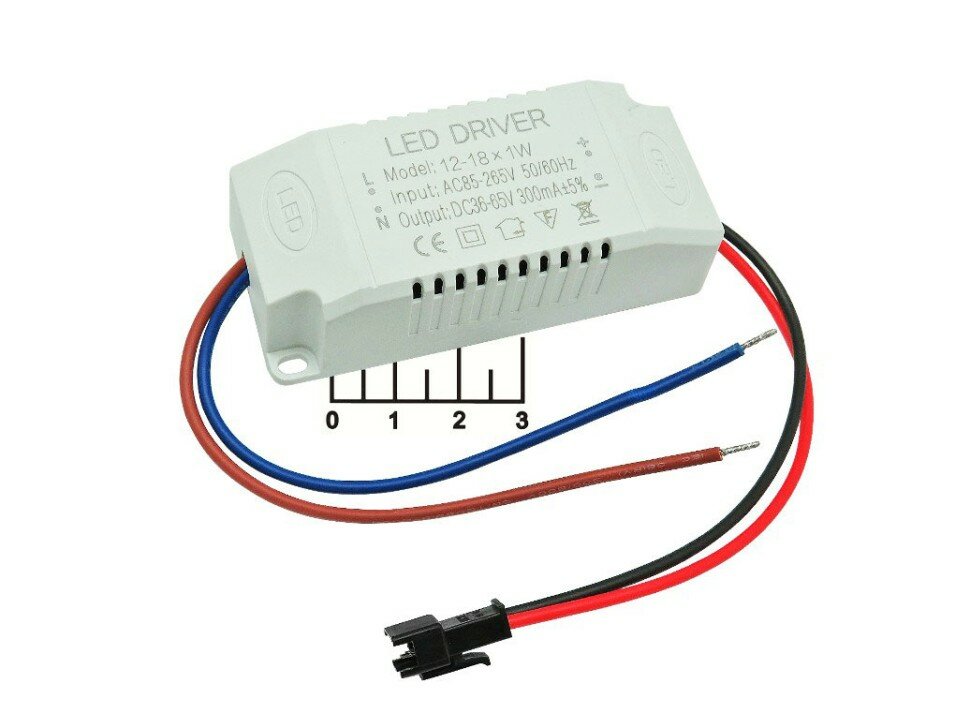 Драйвер светодиода 300mA/36-65VDC 85-265VAC (12-18)*1W