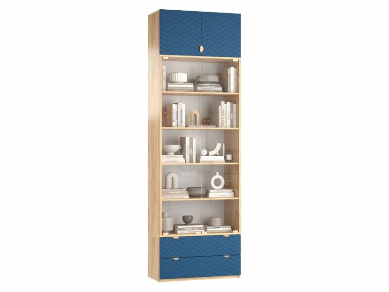 Книжный шкаф с полками и ящиками "Гринвич" 80х250х40 Дуб крафт золотой / Крокус