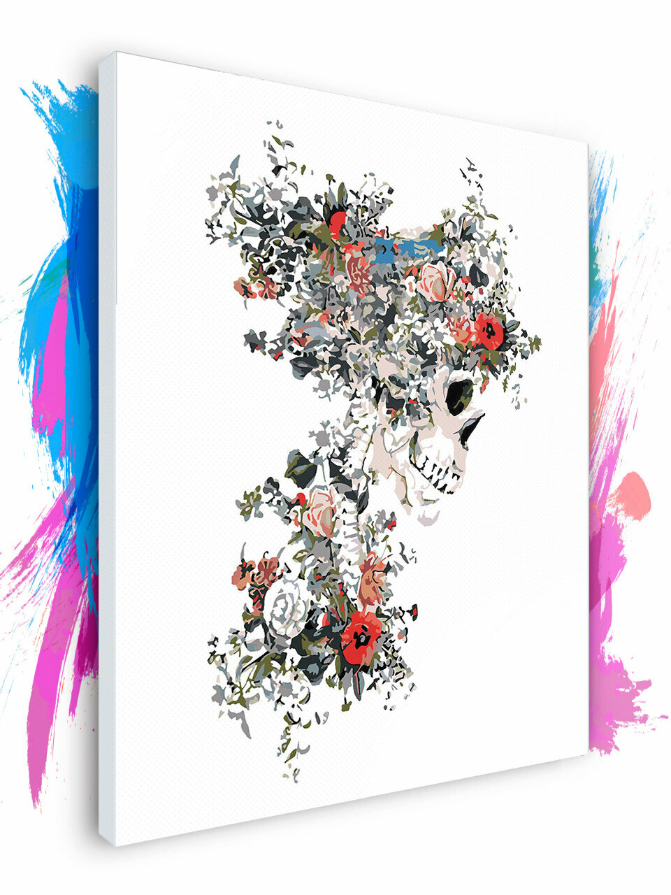 Картина по номерам на холсте Скелет в цветах, 40 х 60 см