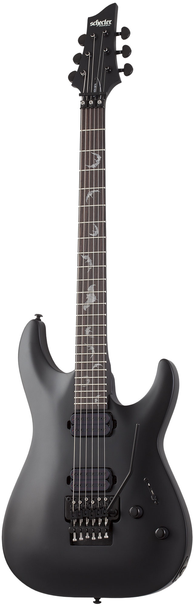 SCHECTER DAMIEN-6 FR SBK - электрогитара, 24 лада, корпус: махагон, гриф: клён, на болтах, накладка: палисандр, звукосниматели HH Schecter Diamond Heretic, регулировки: громкость, тон (пуш-пулл), 3х позиционный преключатель, Floyd Rose Special 'Hot Rod' L