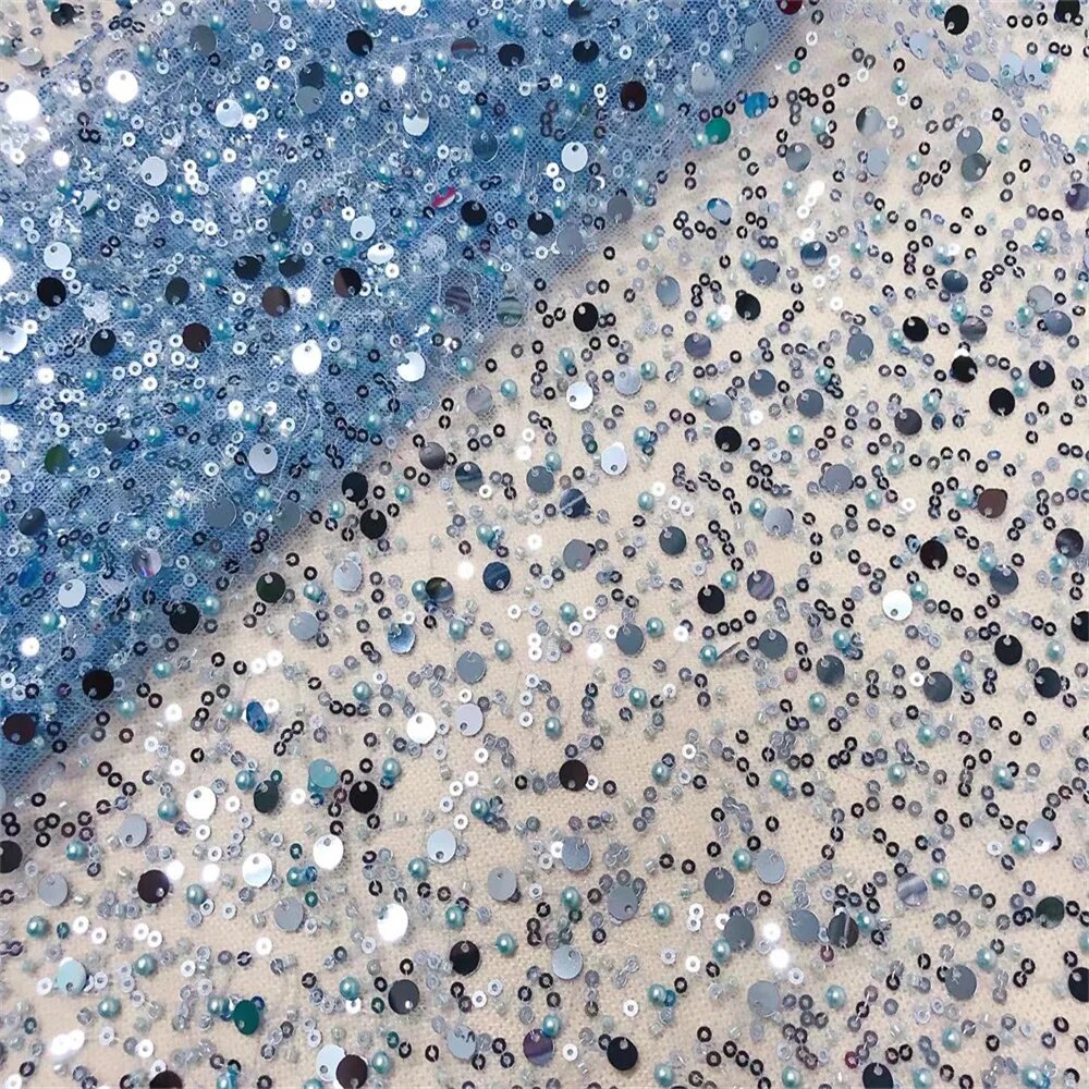 Сетчатая ткань с жемчугом, цвет 16 sky blue