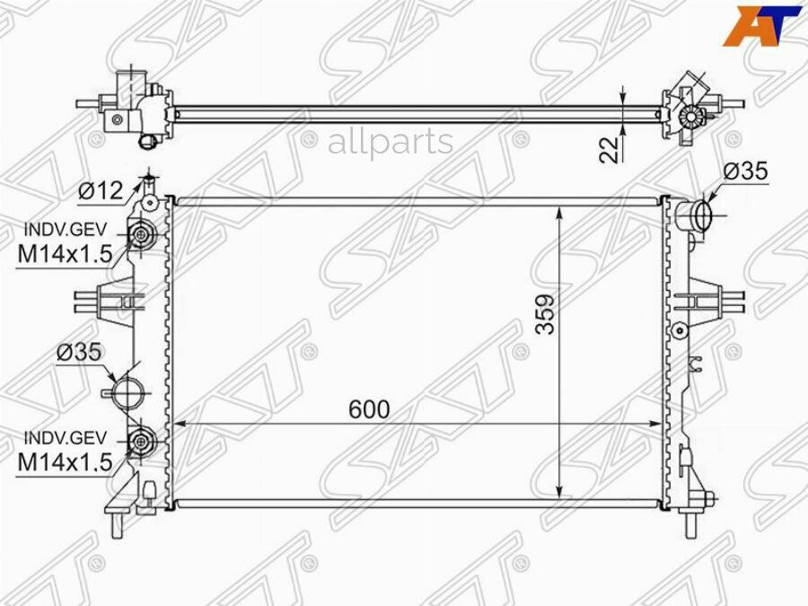 SAT SG-OP0006-G Радиатор Opel Astra 98-09 / Zafira 99-05 / Chevrolet Viva 04-08 / Subaru Traviq 01-04