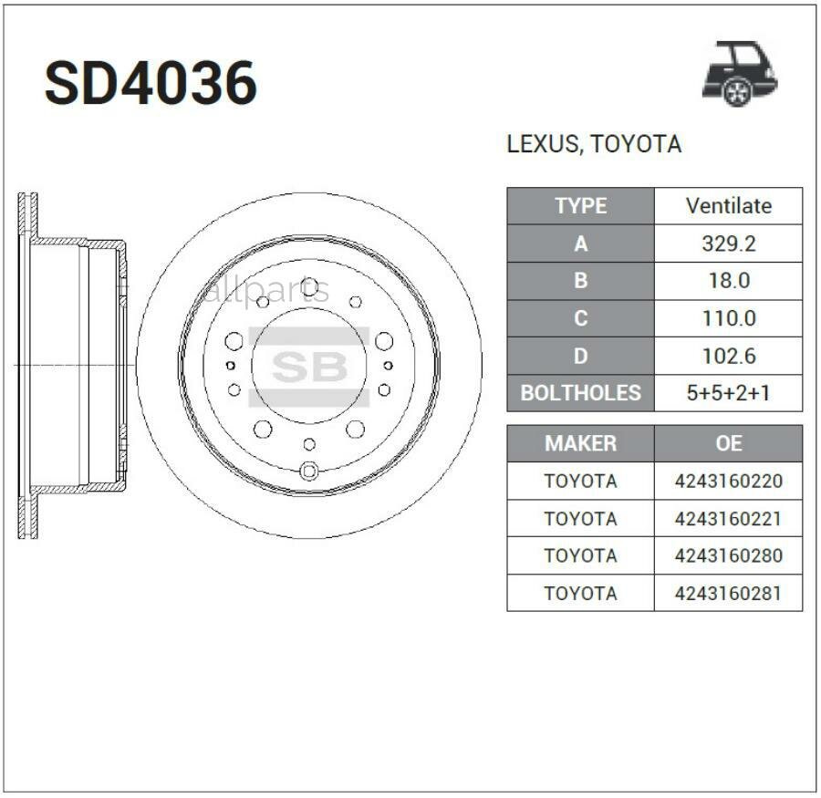 SANGSIN BRAKE SD4036 диск тормозной задний!\Toyota Land Cruiser 100 4.2TD/4.7 98>
