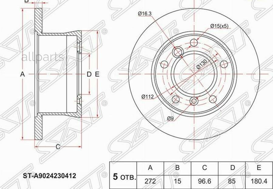 SAT ST-A9024230412 Диск тормозной (Зад) Mercedes-Benz Sprinter 95-00 / Sprinter classic RUS 13-18 / G-Class 94-18 / Vol