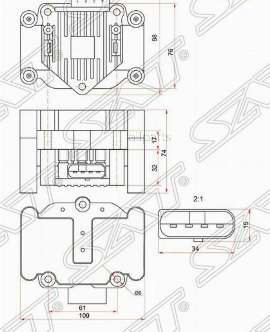 SAT ST-032905106E Катушка зажигания VAG A2/A3/A4/FABIA/OCTAVIA/SUPPERB/CADDY/GOLF/JETTA/PASSAT/POLO/TOURAN (модуль)