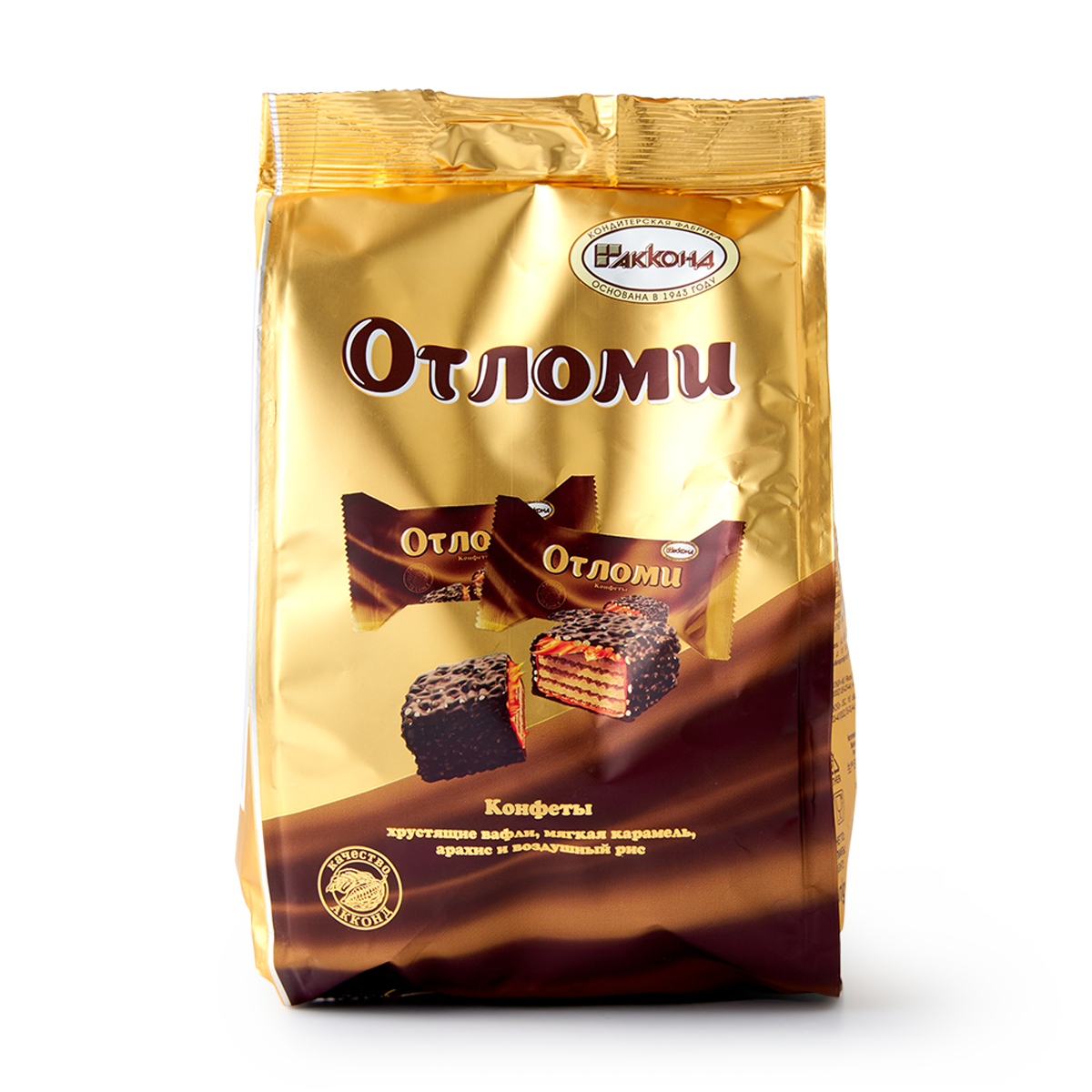 Конфеты вафельные "Отломи" Акконд с арахисом, мягкой карамелью и воздушным рисом, 360 г