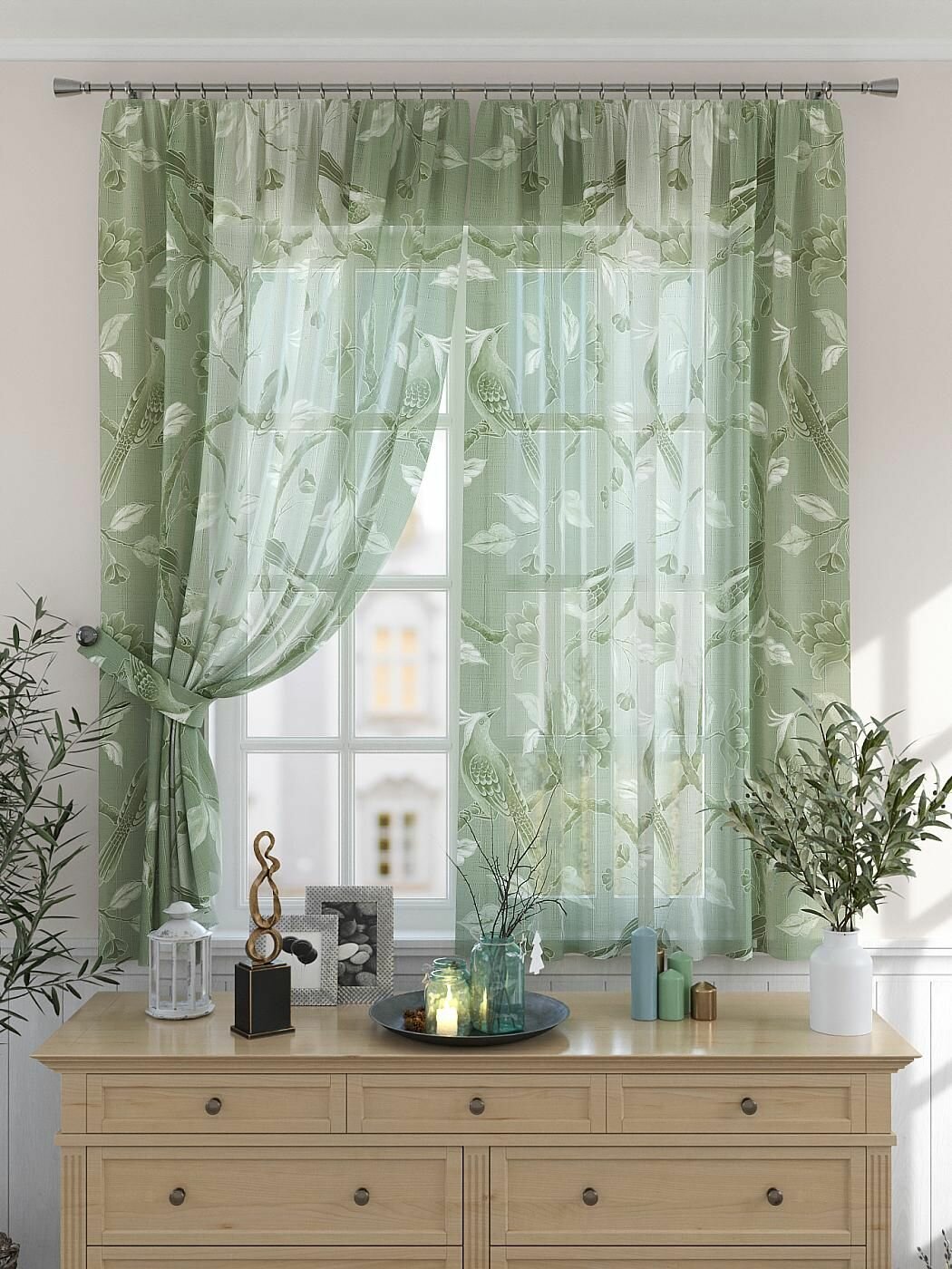 Шторы для кухни Comfy Way / тюль в кухню 150х180 см 2 шт / Ланвимас (зеленый)