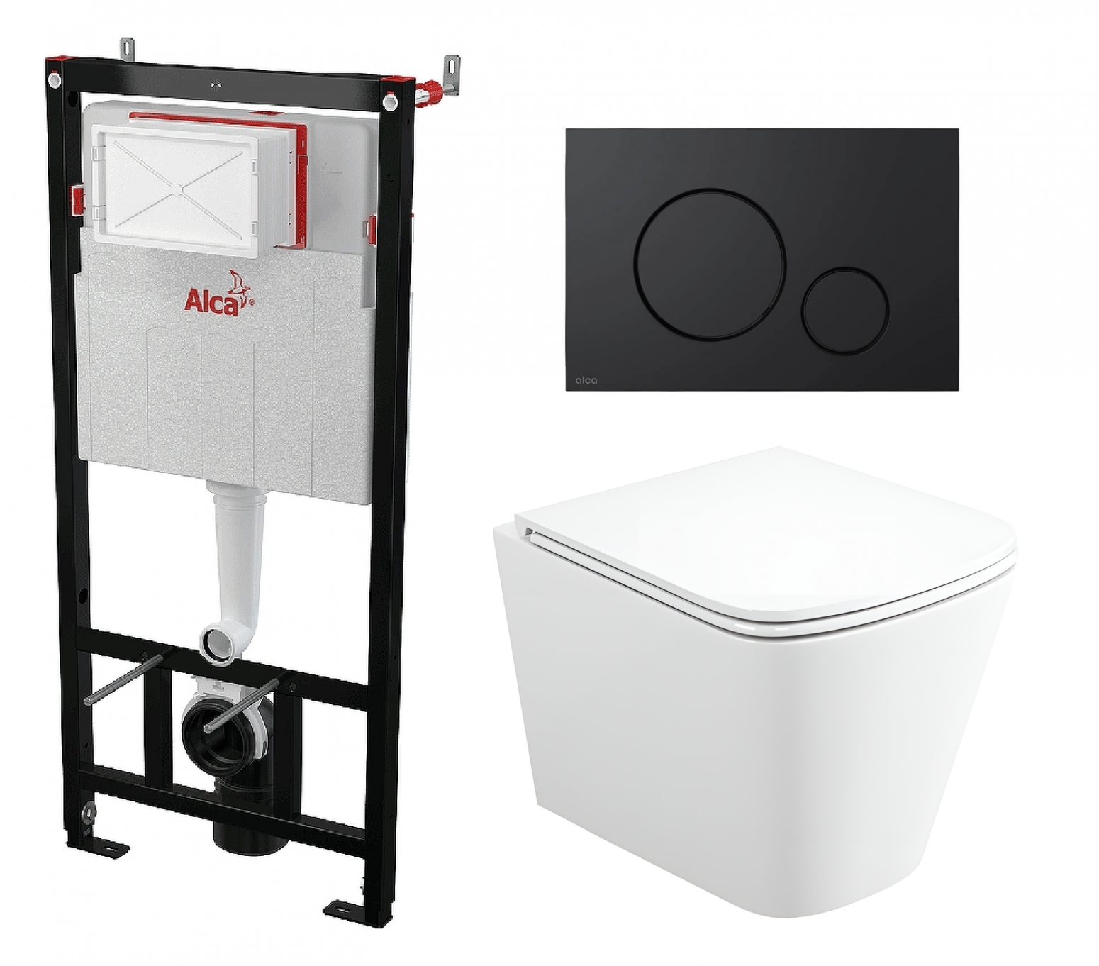 Комплект 3 в 1 инсталляция AlcaPlast AM101/1120-4:1 RU M678-0001 + Унитаз подвесной Enio Binario Tornado EN4180237 + кнопка черная матовая