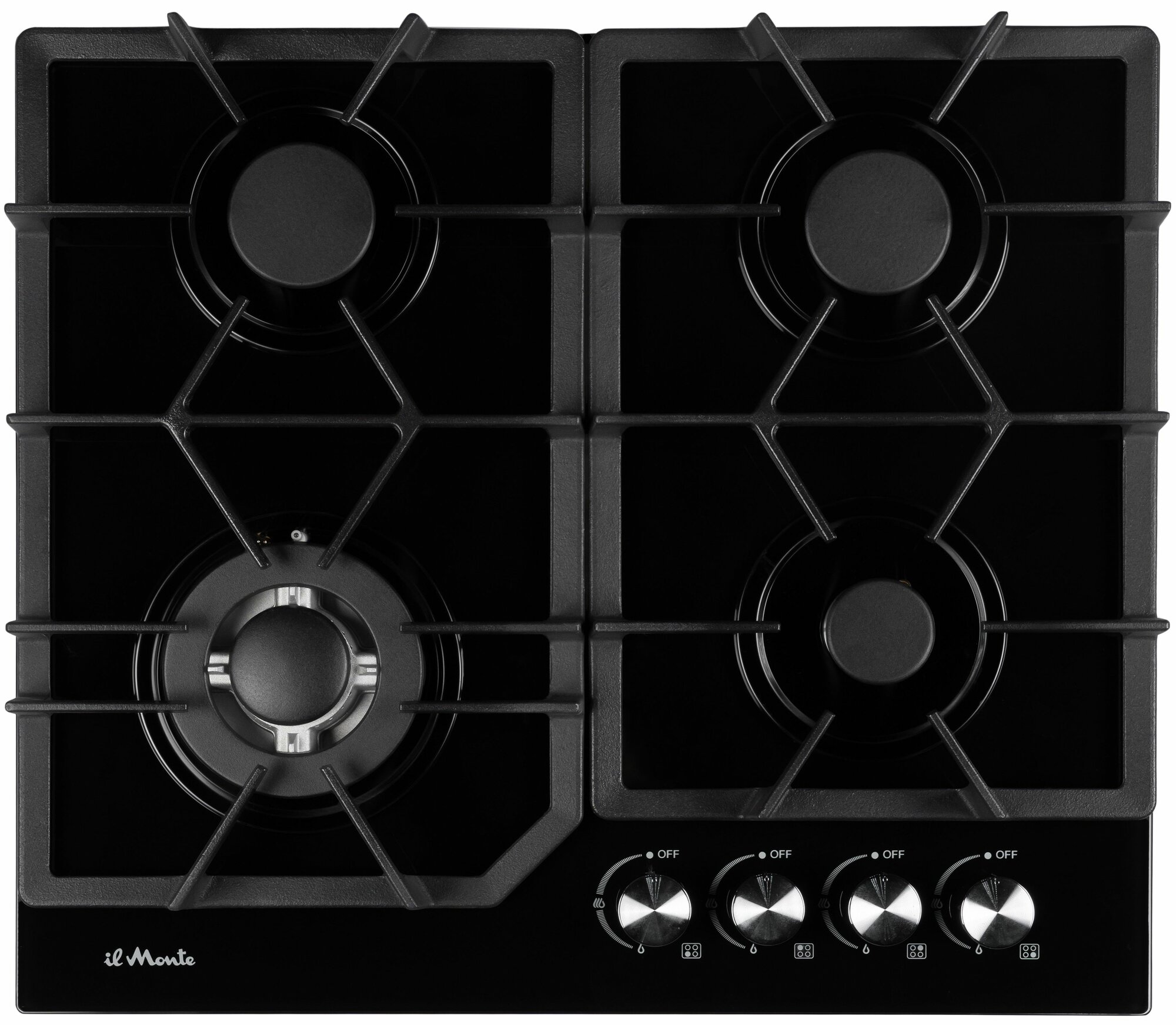 Варочная панель газовая, 60 см, Газ-контроль, Автоподжиг, Турбо-конфорка WOK, Закаленное стекло, il Monte BH-617G