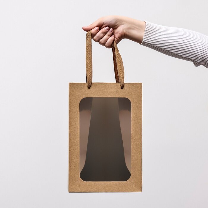 Пакет подарочный, с окном, 30×20×16 см, крафт