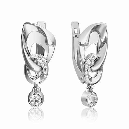 Серьги, белое золото, 585 проба, родирование, топаз