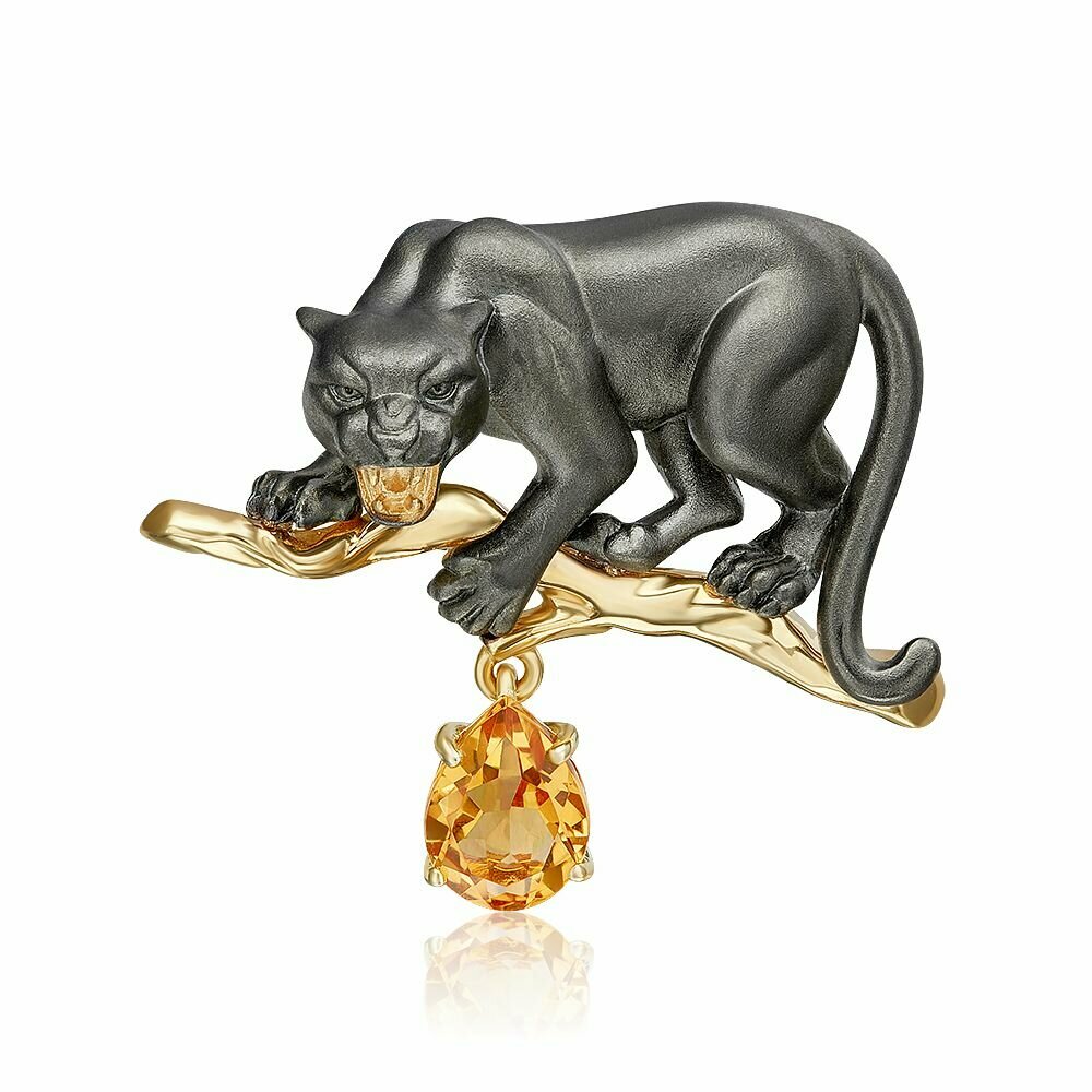 Брошь, желтое золото, 585 проба, цитрин