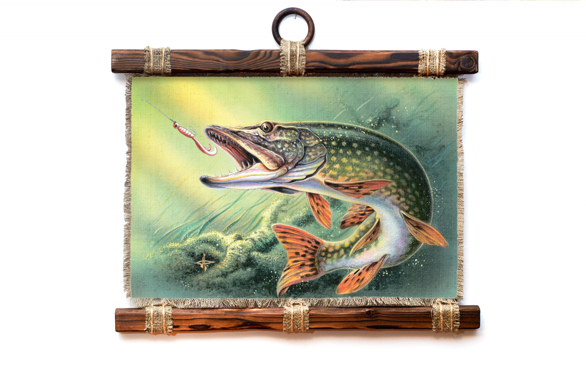 Панно Универсальный свиток / Рыбалка Щука, А4 / Декор для дома / Подарок рыбаку / Панно настенное / Картина на холсте