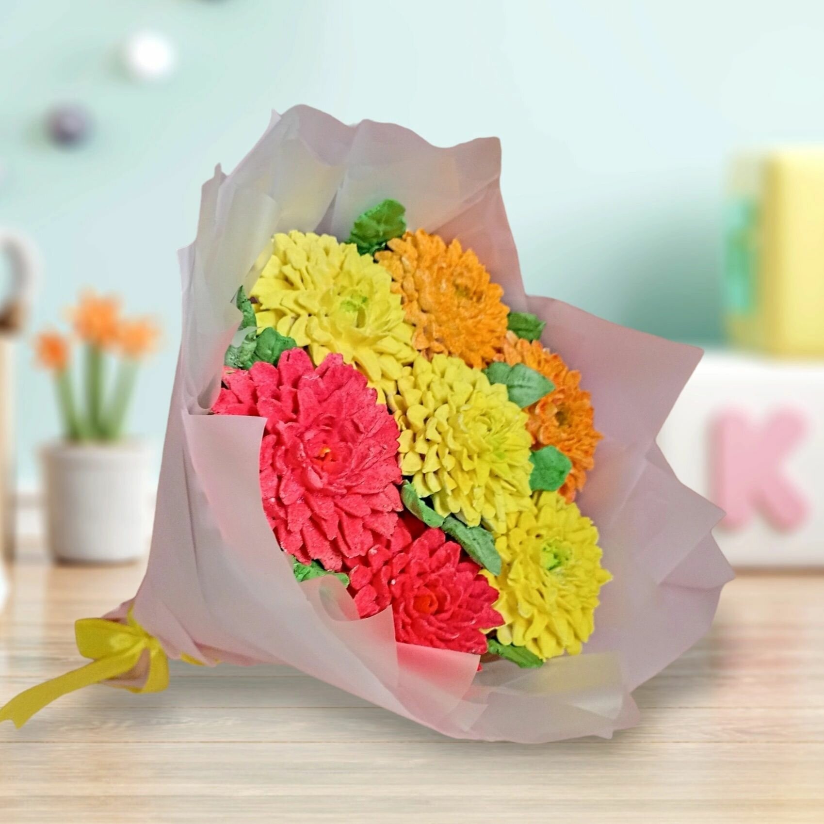 Зефирный Букет Хризантемы, натуральный, подарочная упаковка, 7 цветов