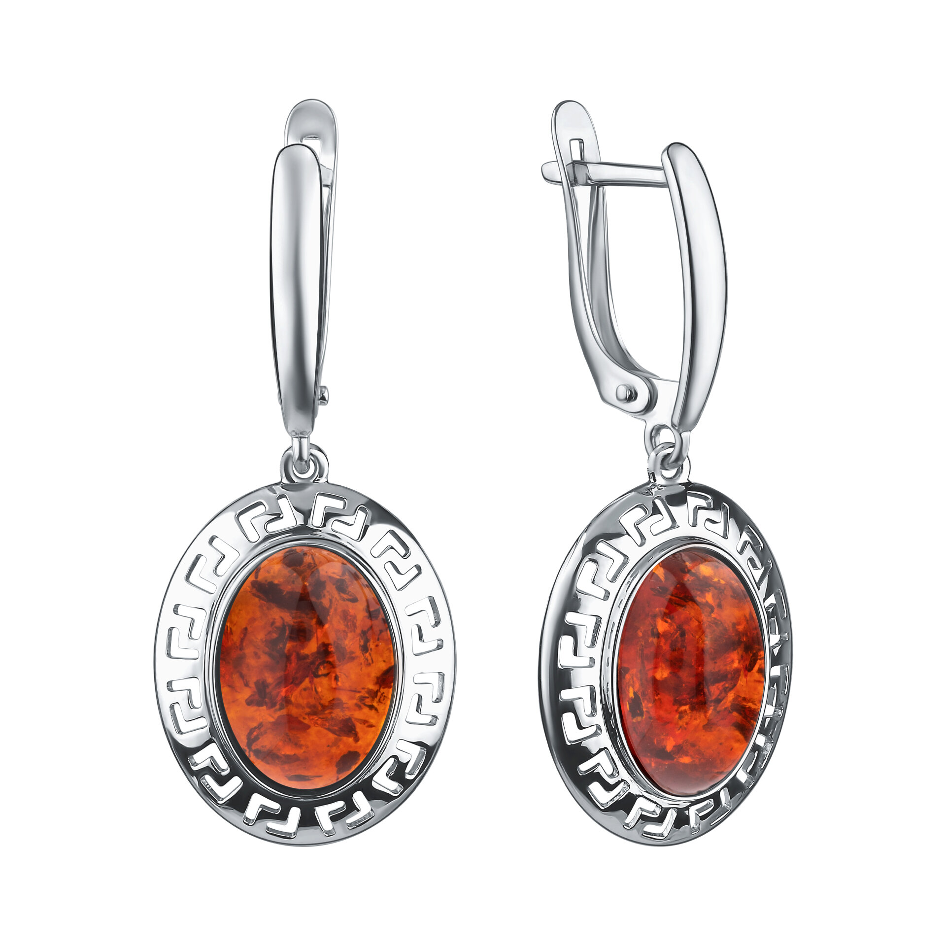 Серьги, серебро, 925 проба, родирование, янтарь