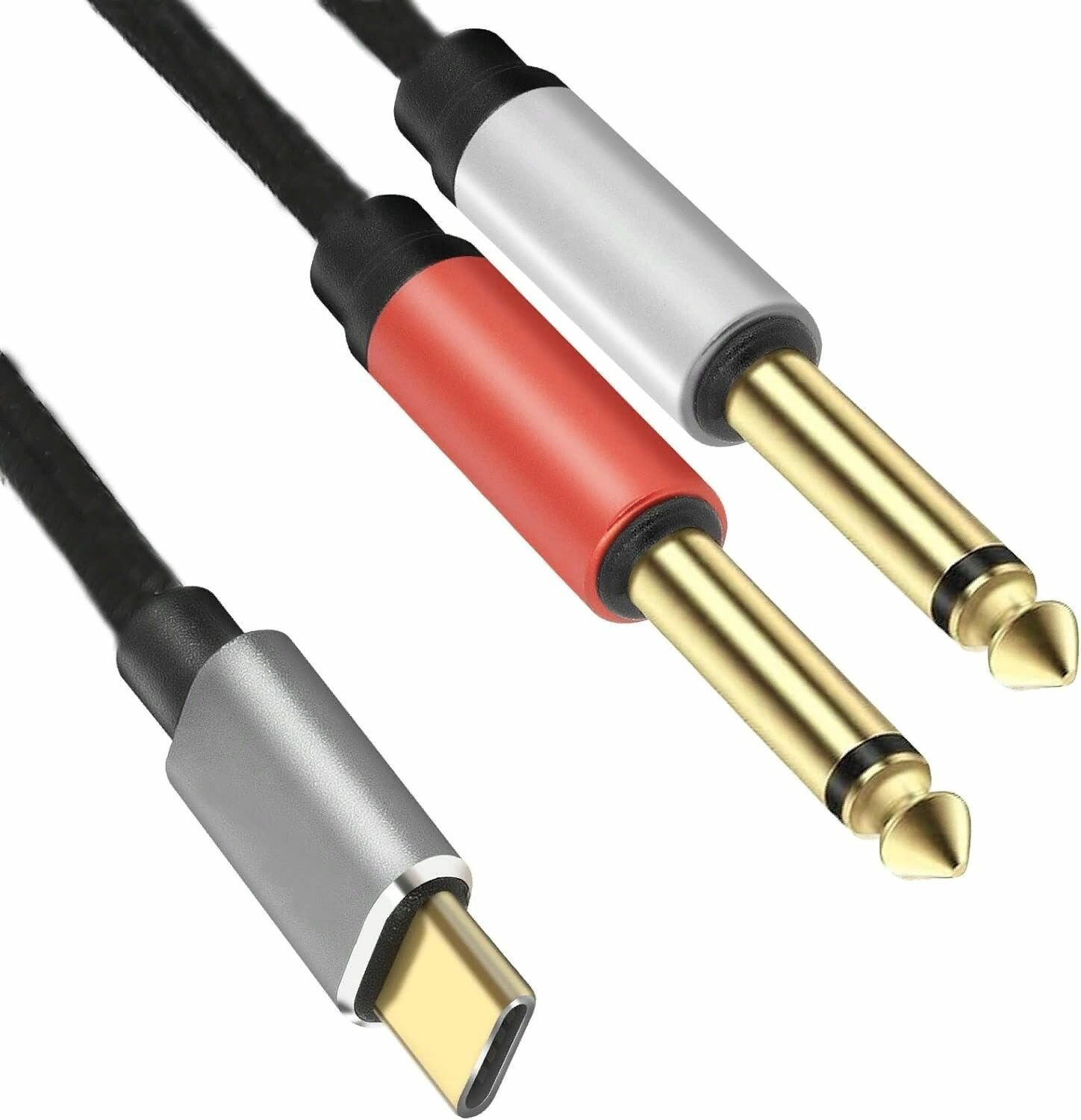 Аудиокабель-адаптер USB Type-C (M) -> 2*Jack 6.3 (M) 1.8 метра