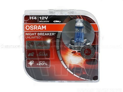 Лампа галогеновая h4 12v 60/55w osram night breaker silver+100% p43т-38 (2 шт, к-кт)