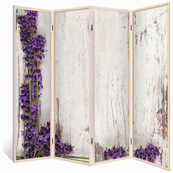 Ширма перегородка Декор Депо для комнаты деревянная "Прованс" двухсторонняя с картинкой (уют) 4 створки кремовый дуб 176х185 см 14 кг