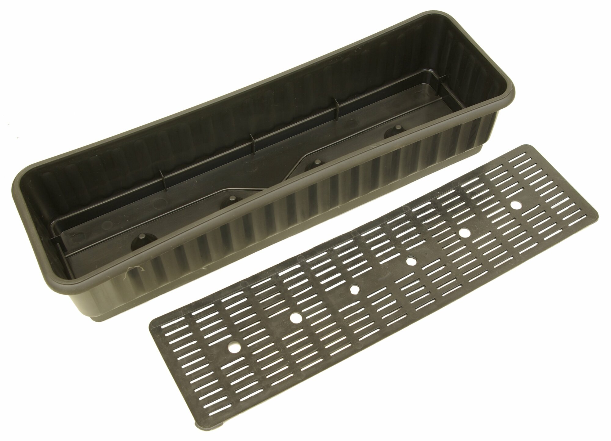 Ящик для растений, большой, черный, дренажная решетка, 59х12х19 см