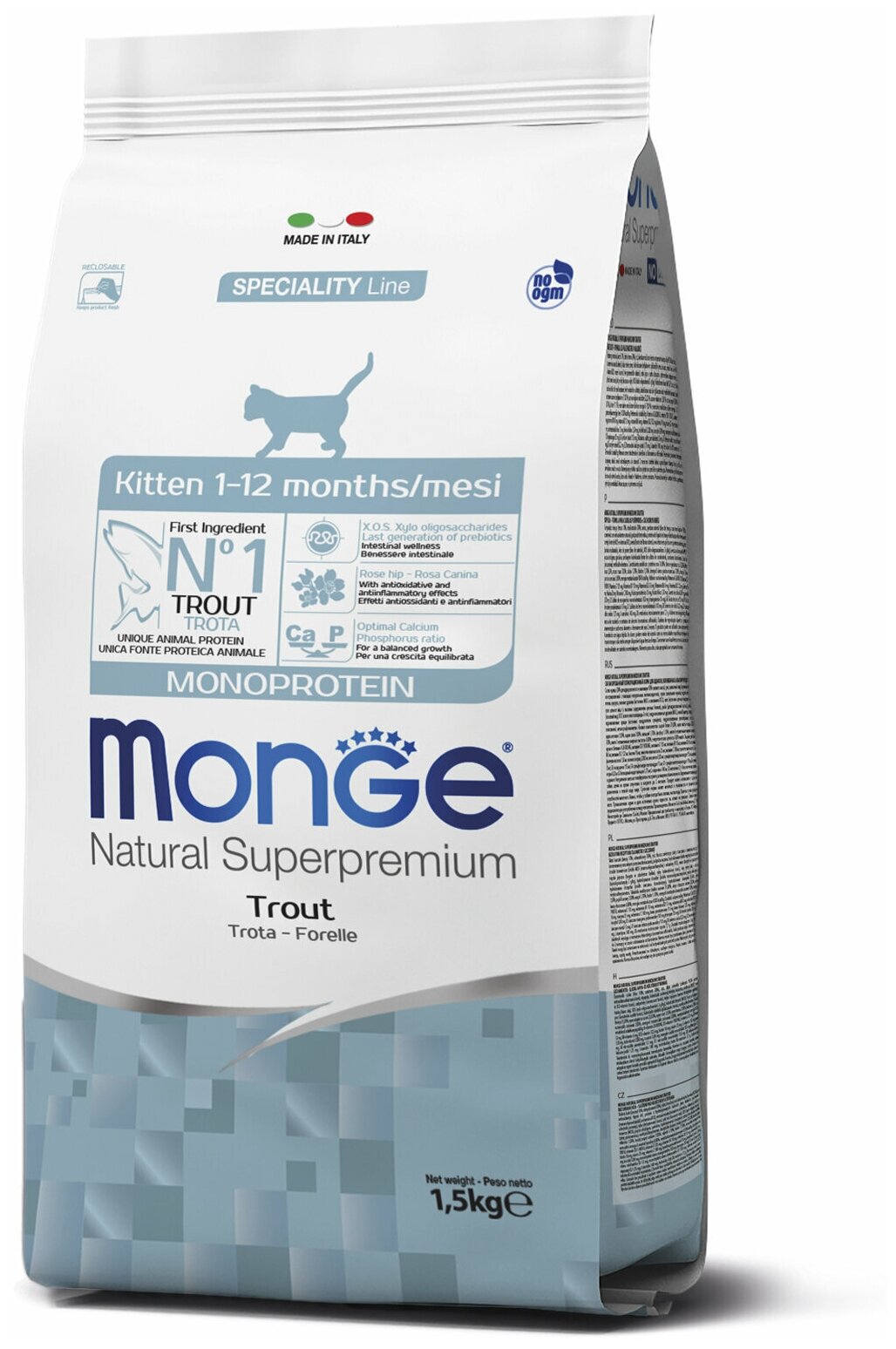 Сухой корм для котят Monge Monoprotein Trout Kitten, с форелью, 1,5 кг.