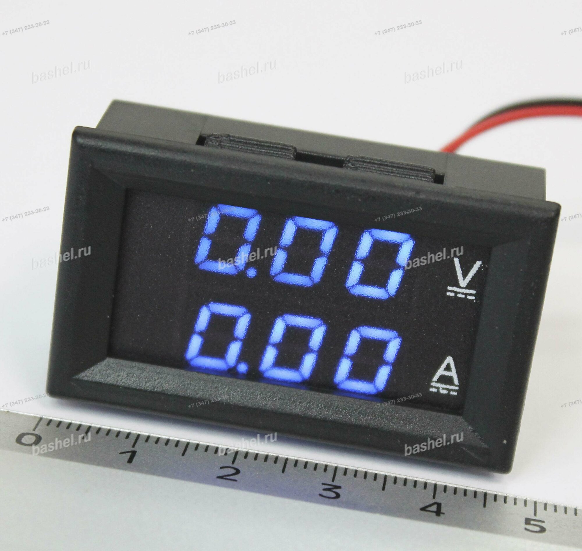 SJ-2DCVA-10A30V-B, Мини вольтамперметр, RUiCHi, 0-100 В=, 0-10 А, синяя индикация