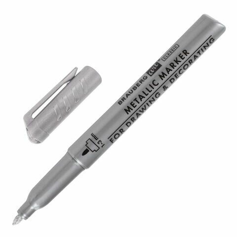 24 шт. Маркер для декорирования и рисования серебристый BRAUBERG ART METALLIC, линия письма 1-3 мм, 152439