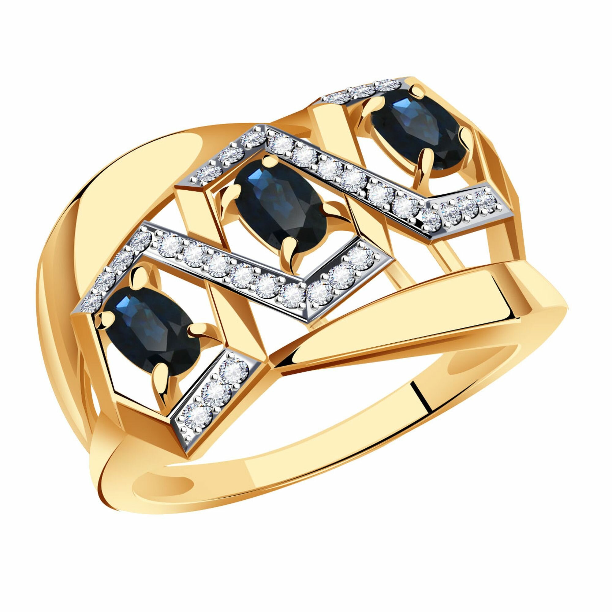 Кольцо, красное золото, 585 проба, бриллиант, сапфир