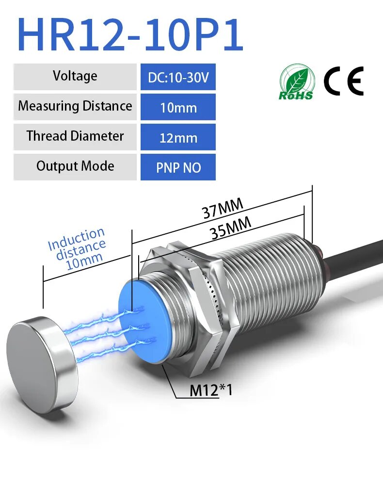 Магнитный датчик приближения GTRIC HR12-10N1 DC 3-wires PNP NO