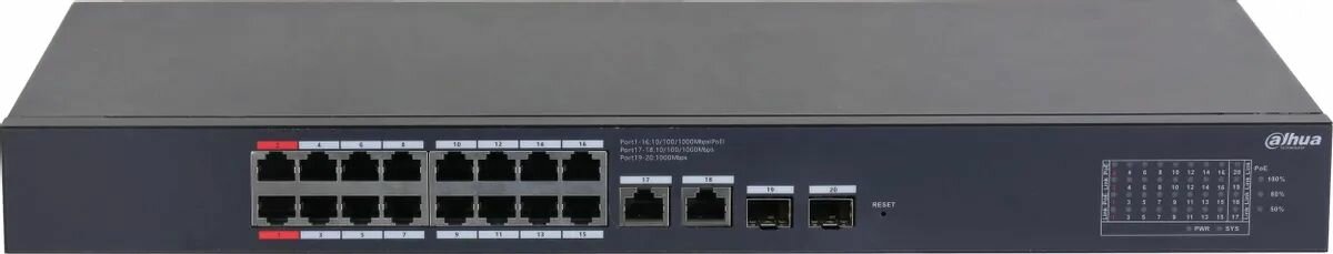 Коммутатор Dahua DH-CS4220-16GT-240 2xКомбо(1000BASE-T/SFP) управляемый