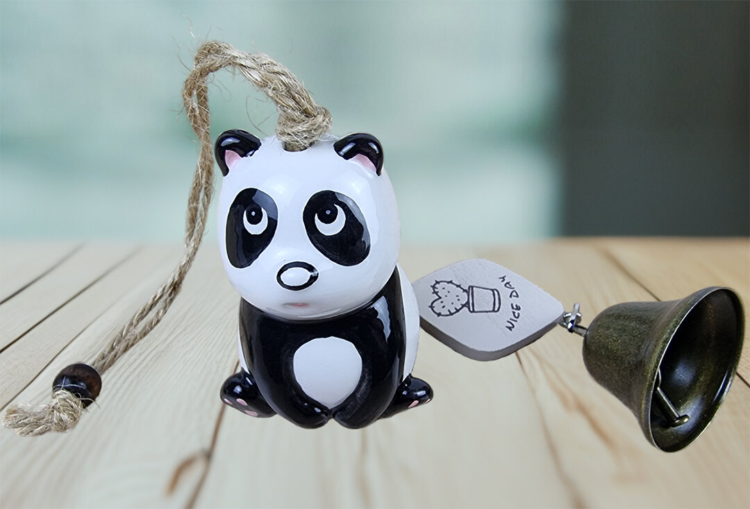 Фигурка подвес Панда Колокольчик 30х7см Керамика, джут