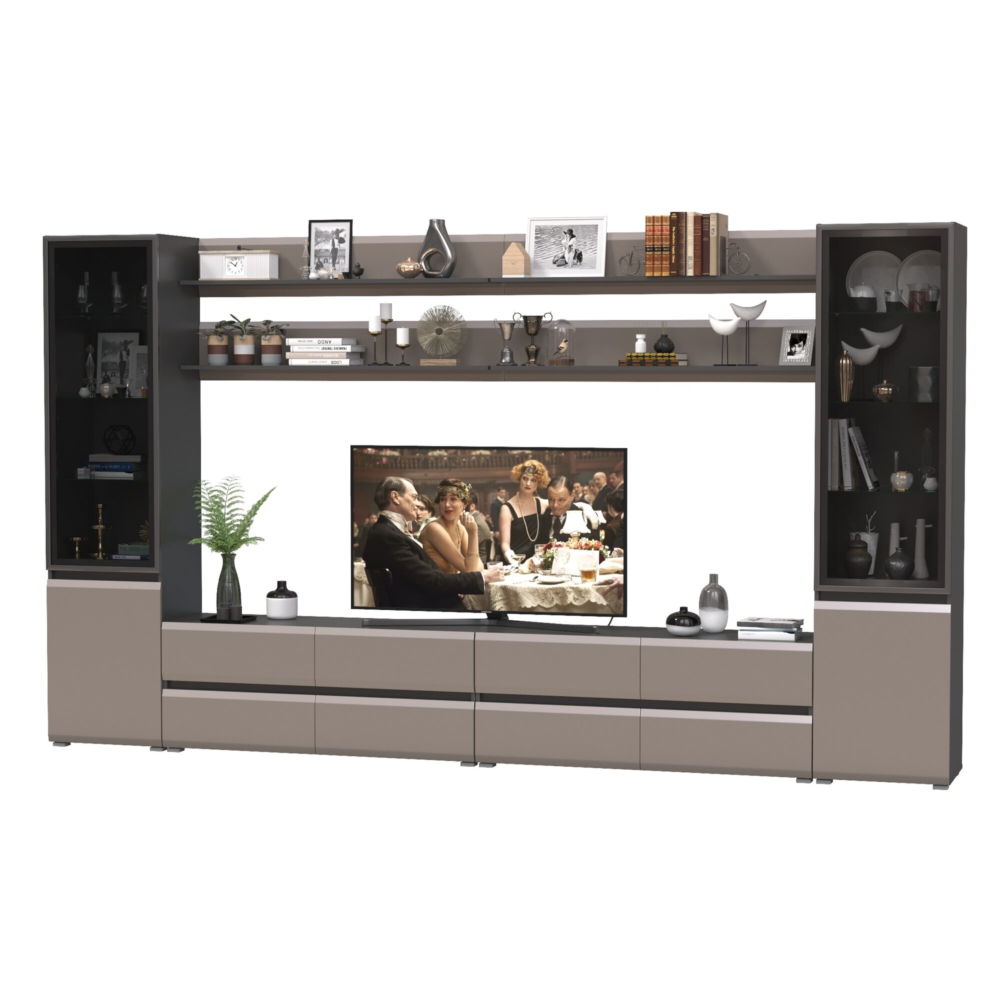 Мебель для гостиной Моби Сидней № 122, цвет антрацит/МДФ веллюто капучино, 359,8х41,3х205,2 см.