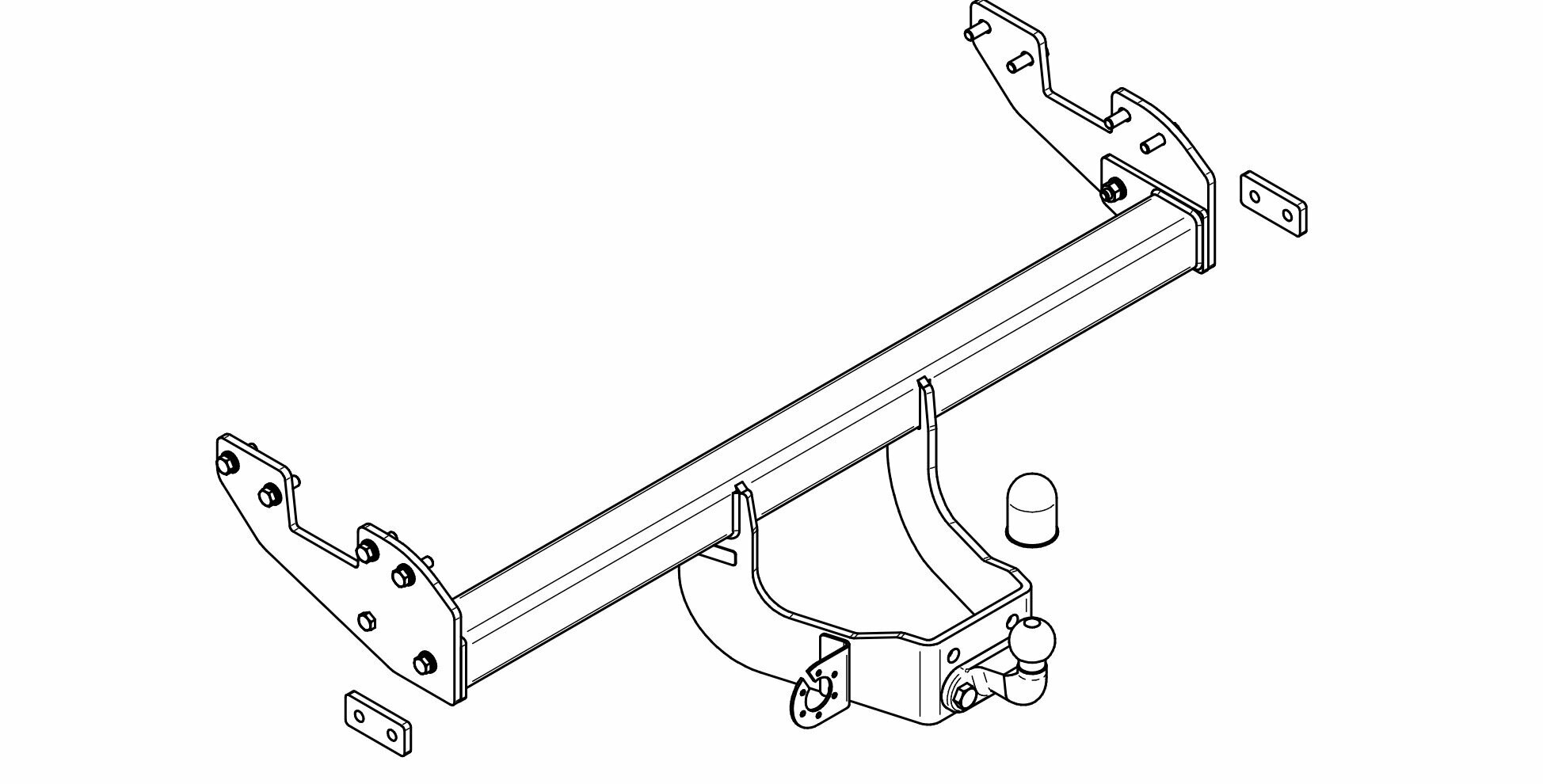Фаркоп на Toyota Hilux двойная кабина, без силового бампера 2016-, JAC T6 2019-, JAC T8 Pro 2023- (паспорт и сертификат в комплекте)(без электрики) Steinhof. T-159