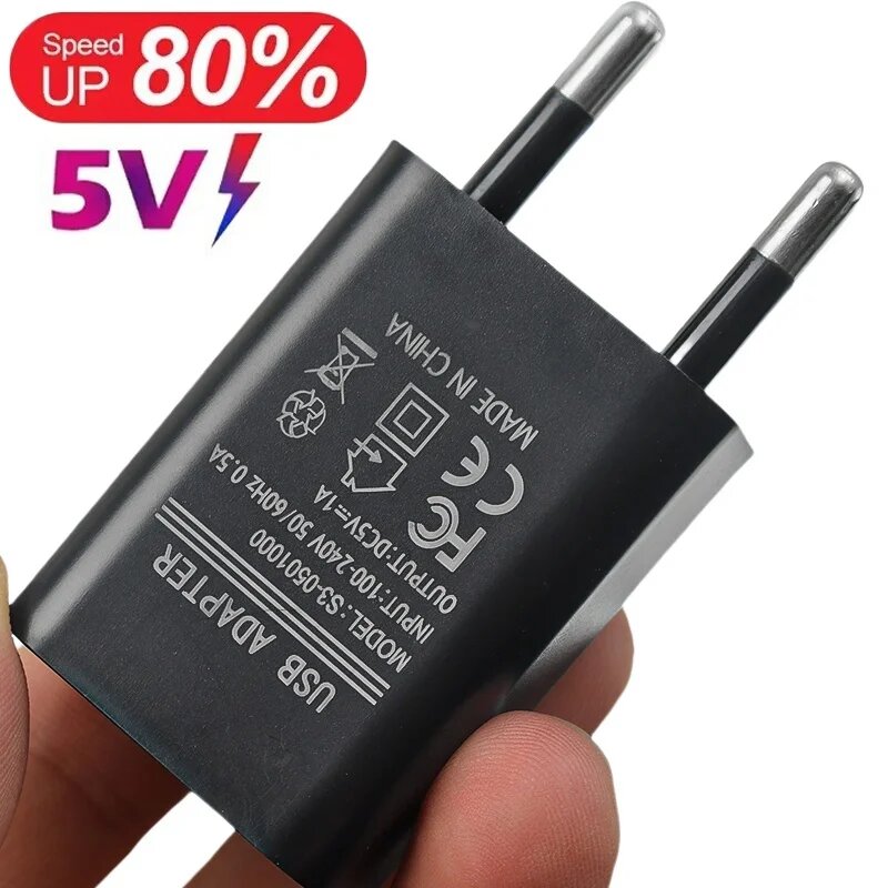 Портативный USB-адаптер для зарядного устройства 5 В, 1 А, настенная зарядная головка, зарядное устройство для мобильного телефона, вилка европейского стандарта для iPhone, Xiaomi, Samsung, дорожная зарядка черный