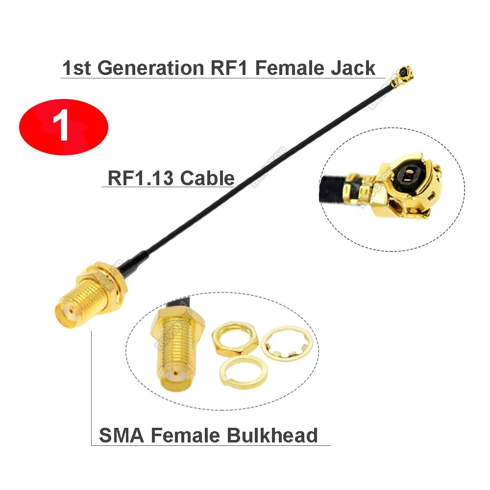 Кабель SMA Female Bulkhead - RF1.13, 5 см