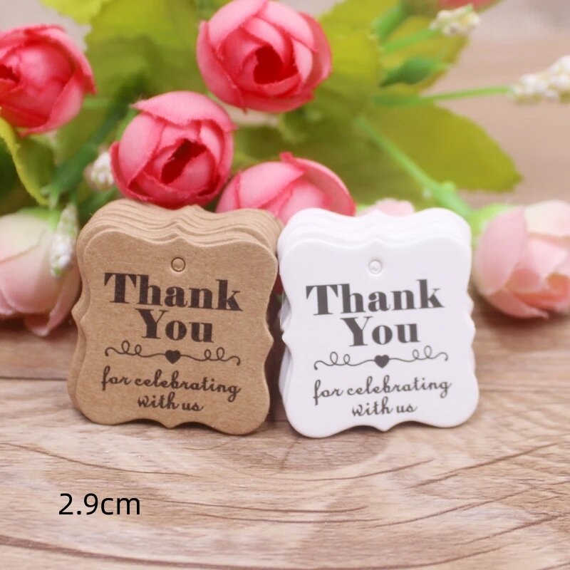 Бирки "Thank You" белые, 2.9 см, 100 шт + нить 20 м