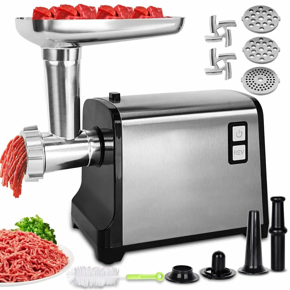 Умная электрическая мясорубка с реверсом, насадками для колбасок, кеббем / 3 кг в минуту/ 1 года гарантия