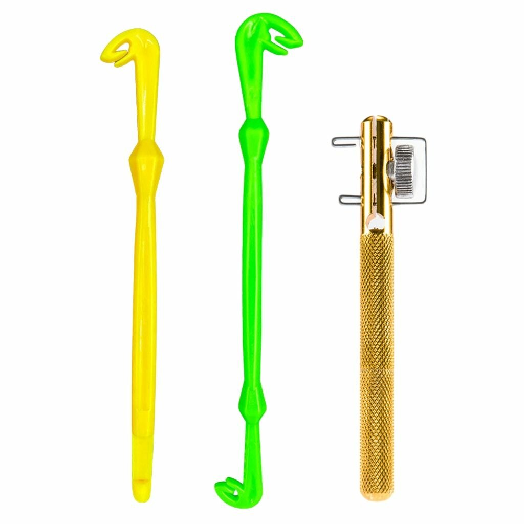 Набор из 3 предметов, металлическое приспособление для привязки крючков + желто-зеленый экстрактор крючков
