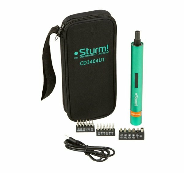 Аккумуляторная отвертка Sturm, 3,6 В, USB type C, набор бит, сумка, без ЗУ