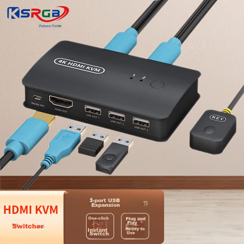 Kesai Future KVM Switch HDMI Screen Splitter 2-In 4K HD USB Sharing Device Keyboard Mouse Screen Printer Sharing Device Automatic Switching (Host + Cable)