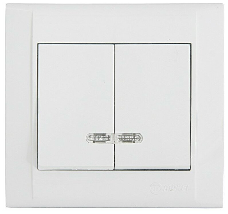 Выключатель 2 кл с подсветкой Defne белый встроенный монтаж (Makel), арт. 42001023