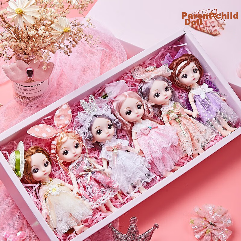 Aozhi Jia Dress-Up Doll Gift Box, Children's Toy, Girl's Mini Princess Dolls, Pretend Play, Birthday Gift, 6-Piece Set