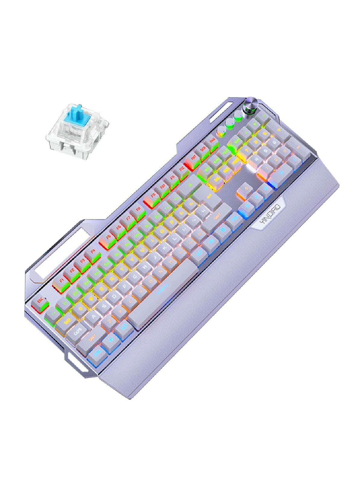 104Keys USB 7 Color RGB Aluminum Alloy Esports Gaming Keyboard with Phone Stand Volume Adjustment Knob with Function Key