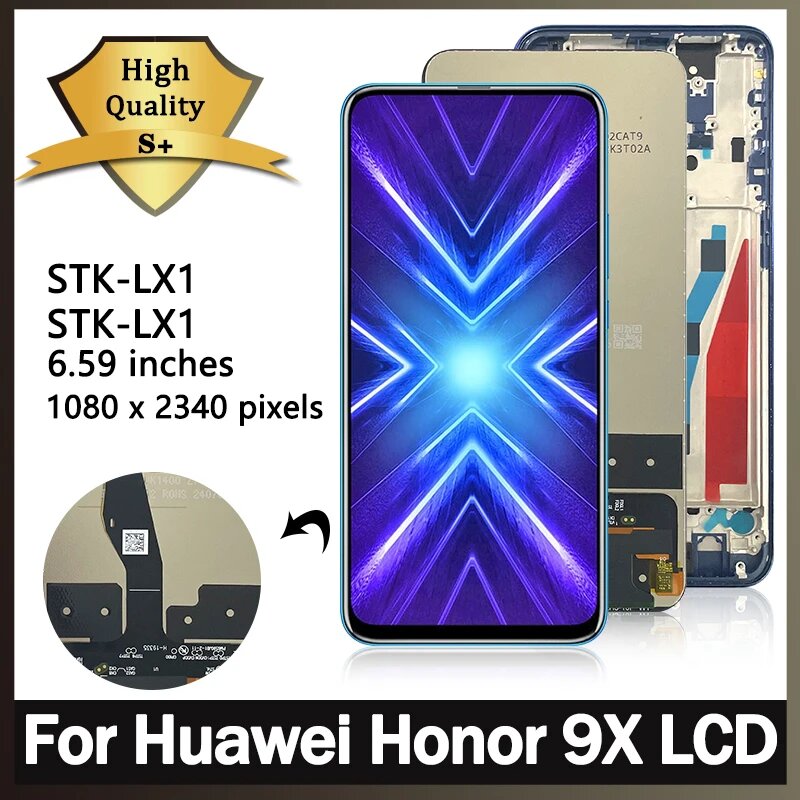 Качество AAA для Huawei Honor 9X Global Premium STK-LX1 ЖК-дисплей с цифровым Black With Frame