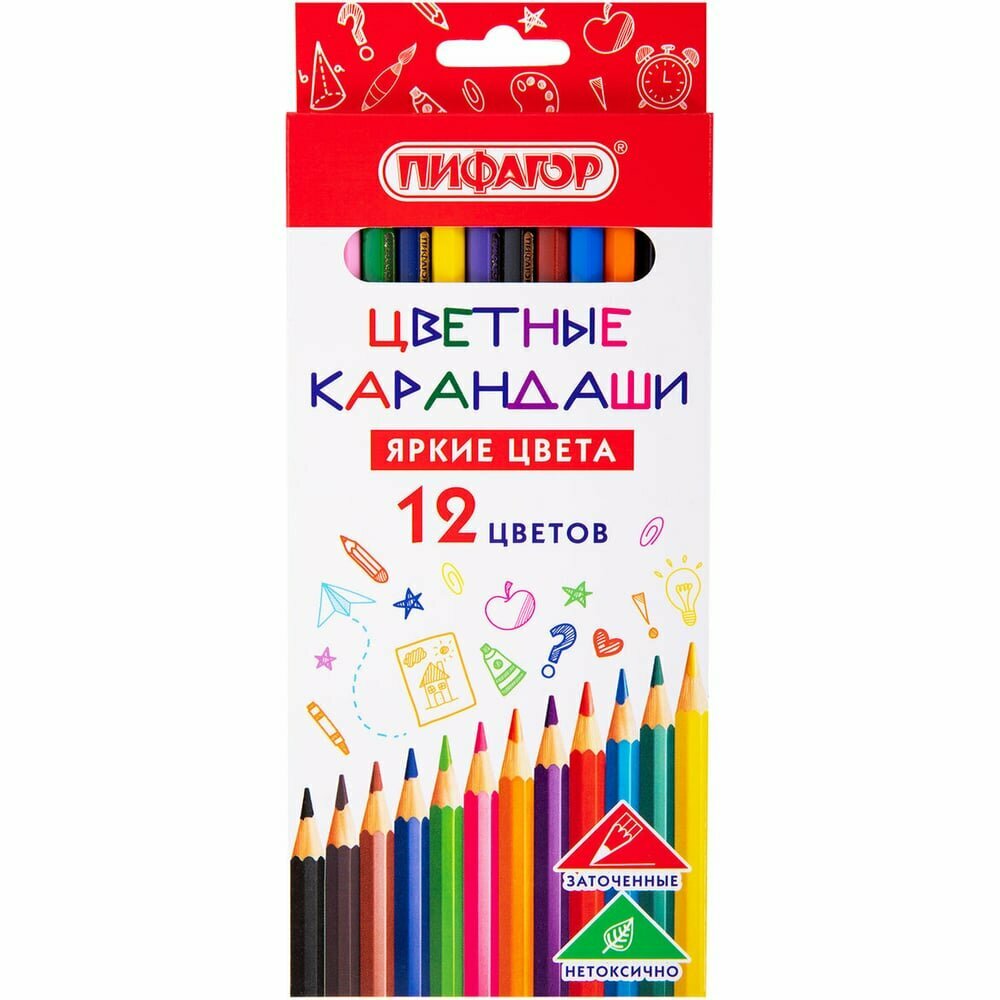 Карандаши цветные Пифагор ЭКО "классик", 12 цветов, шестигранные
