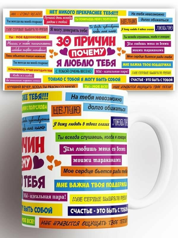 Кружка с любовным принтом 30 причин почему я люблю тебя 330 мл