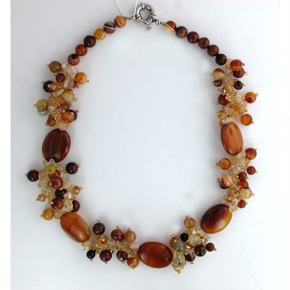 Колье, агат, сердолик, циркон