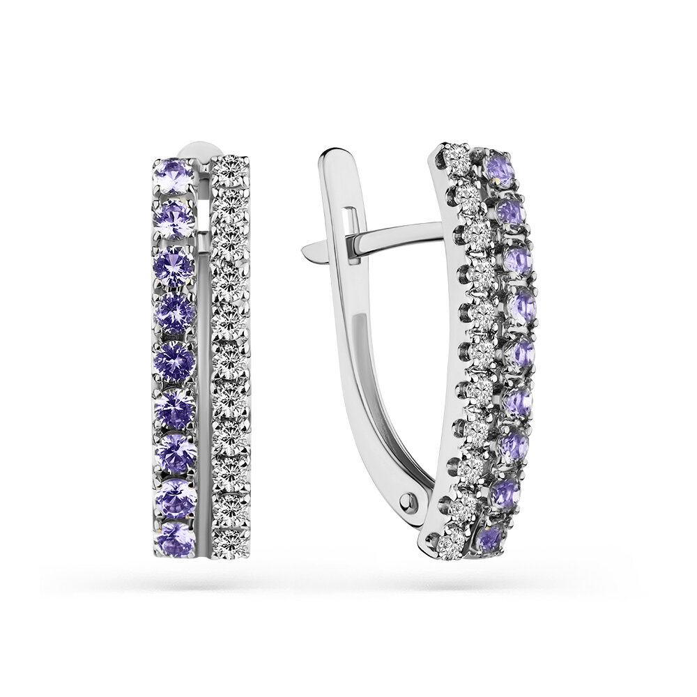 Серьги, белое золото, 585 проба, бриллиант, танзанит