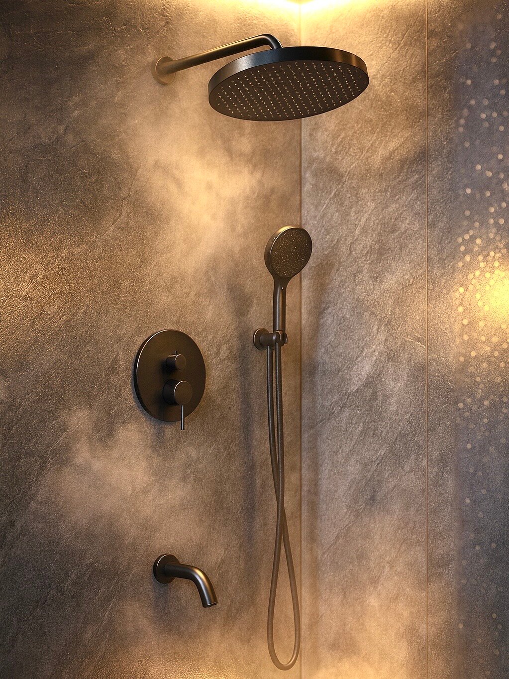Душевая система с тропическим душем и смесителем скрытого монтажа, черная матовая